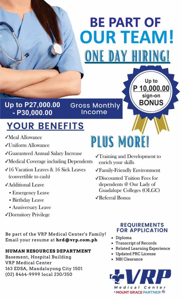 Job Opening: VRP Medical Center – Philippine Women's University
